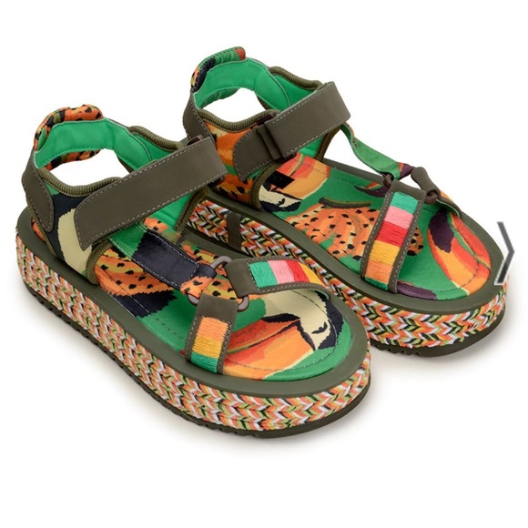 FARM Rio | Shoes | Farm Rio Green Toucans Flatform Raffia Velcro ...